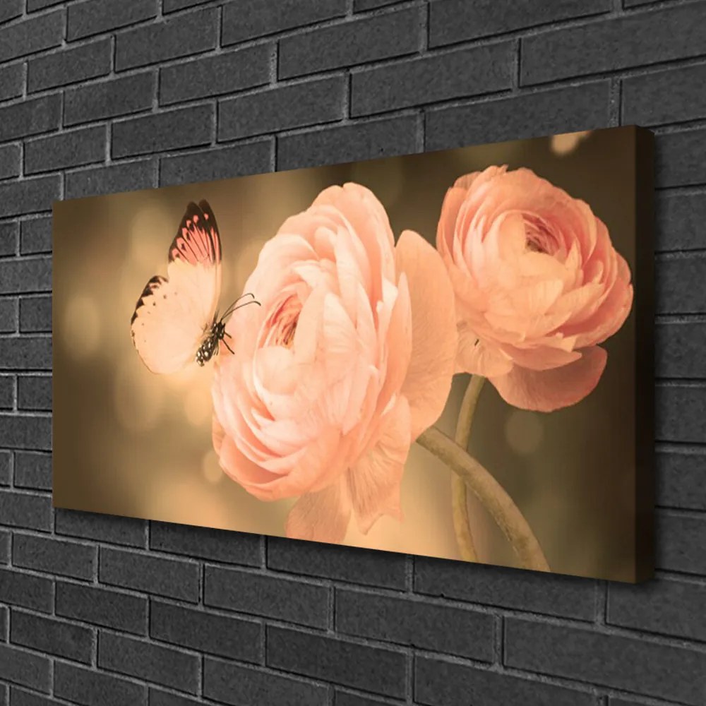 Obraz na plátně Motýl Růže Příroda 120x60 cm