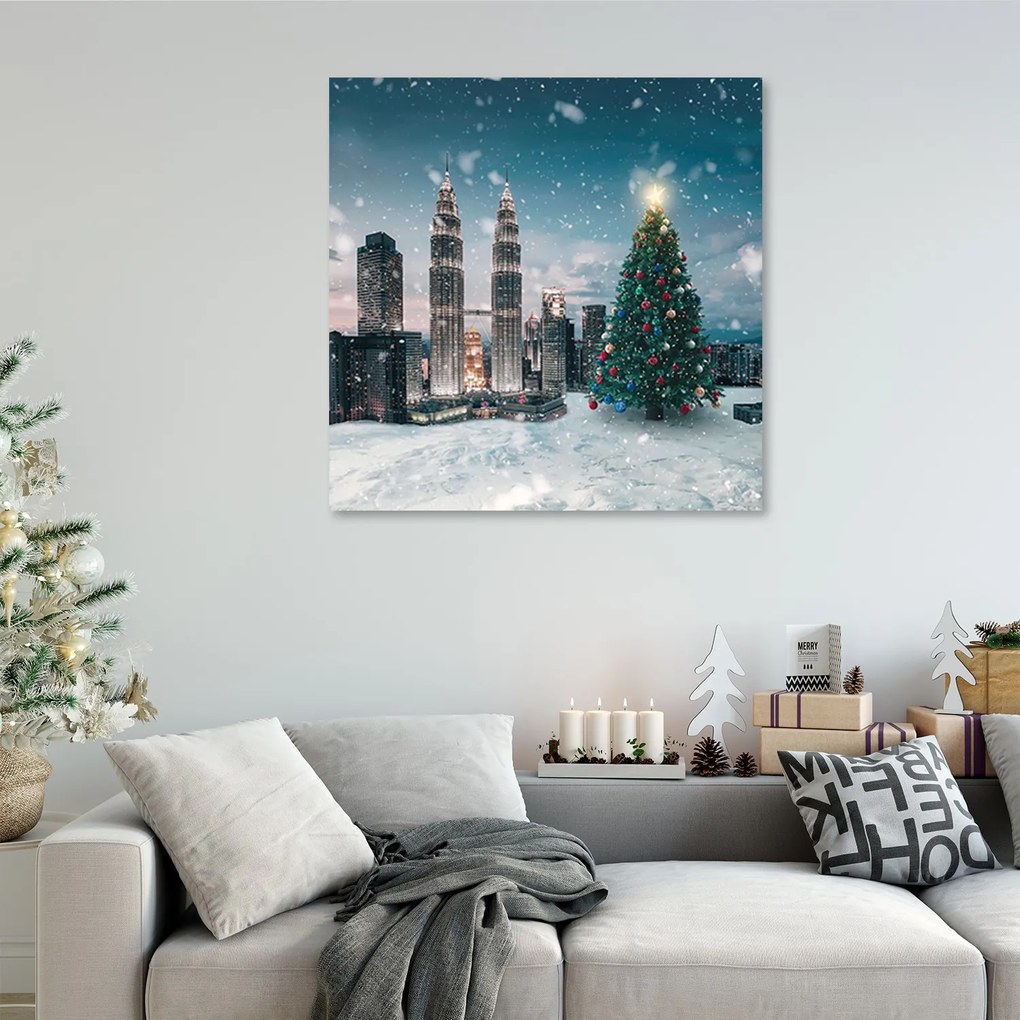 Gario Obraz na plátně Vánoční strom v centru města - Zehem Chong Rozměry: 30 x 30 cm