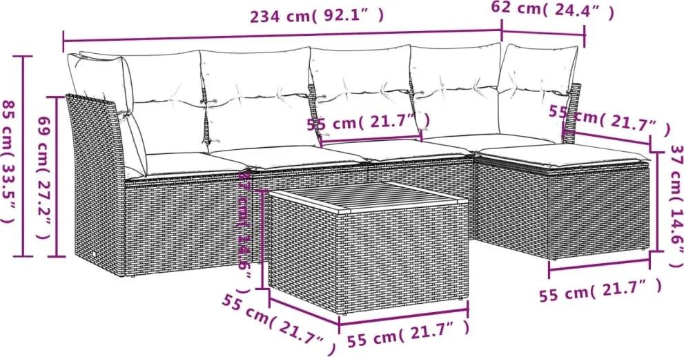 vidaXL 6dílná zahradní sedací souprava s poduškami polyratan [3255944]