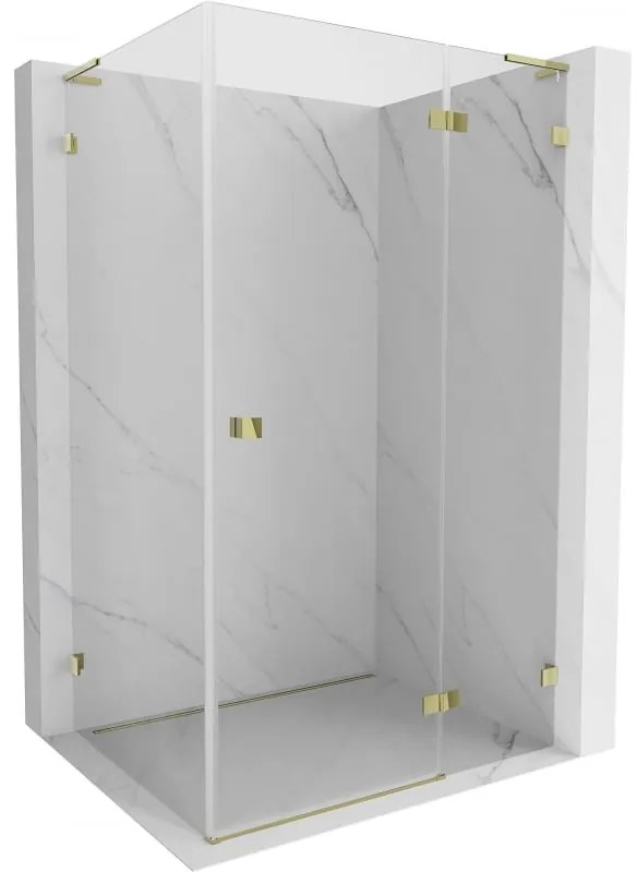 Mexen Lunar, L výklopný sprchový kout pravý 100 x 80 cm, 8mm čiré sklo, zlatý profil, 834L-100-080-50-00-P