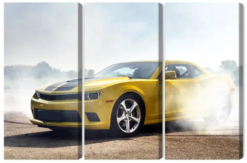 Vícedílný obraz 3D Driftující Žluté Auto Nedostatek Nedostatek Plátno Canvas 120x80