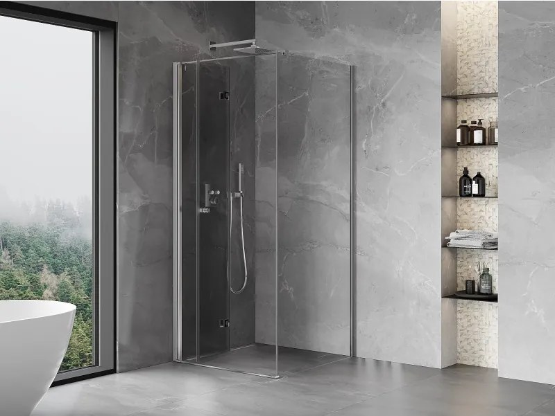 Mexen Mist-F T, 1-křídlý skládací sprchový kout levý 70 x 70 cm, čiré sklo, chromový profil, 8A6T-070-070-01-00-L