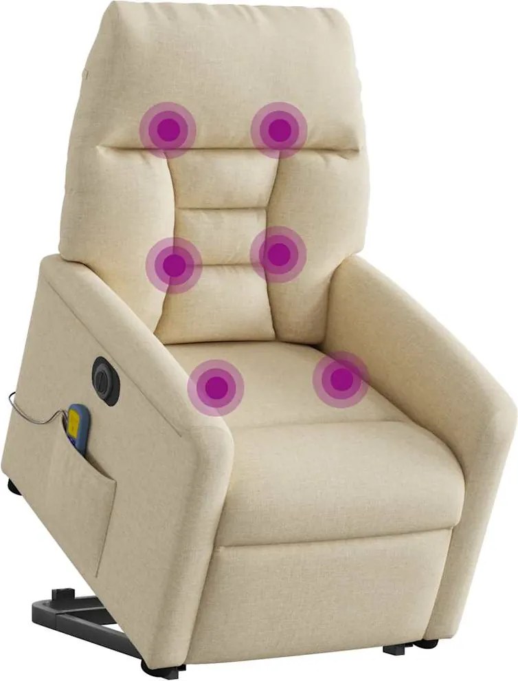 Elektrické zvedací masážní polohovací křeslo krémové textil 3303070