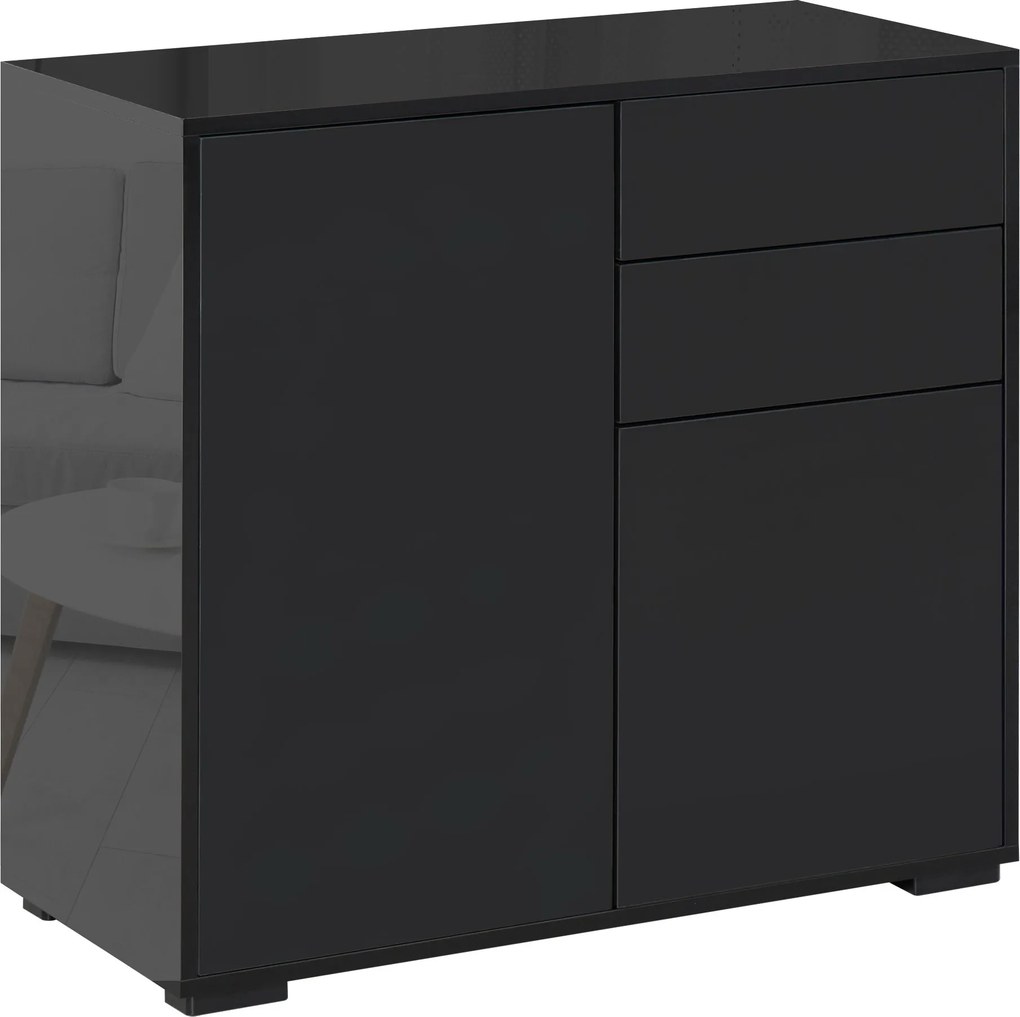 HOMCOM Skříňka se 2 šuplíky a 2 dvířky, Design s Otvorením Pushem, Skříňka se 2 Šuplíky a 2 Dvířky pro Domov a Kancelář, 79x36x74cm, Matná Černá | Aos