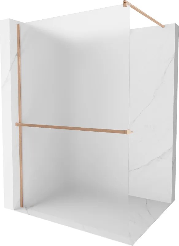Mexen Kioto+, sprchová zástěna Walk-In s poličkou a věšákem 110 x 200 cm, 8mm sklo námraza, měděný matný profil, 800-110-121-65-30