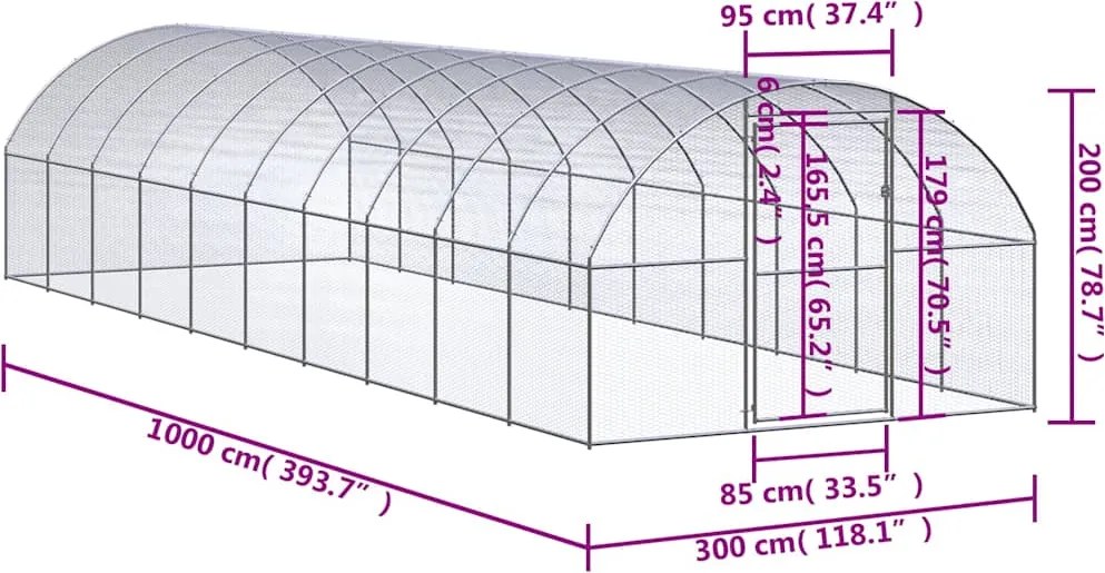 Venkovní klec pro kuřata 3 x 10 x 2 m pozinkovaná ocel 3095467