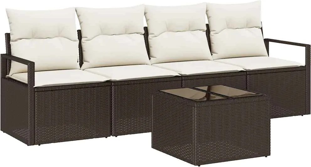 Set pohovek 5 ks 4-Počet míst Hnědá a krémová polyratan 3346248