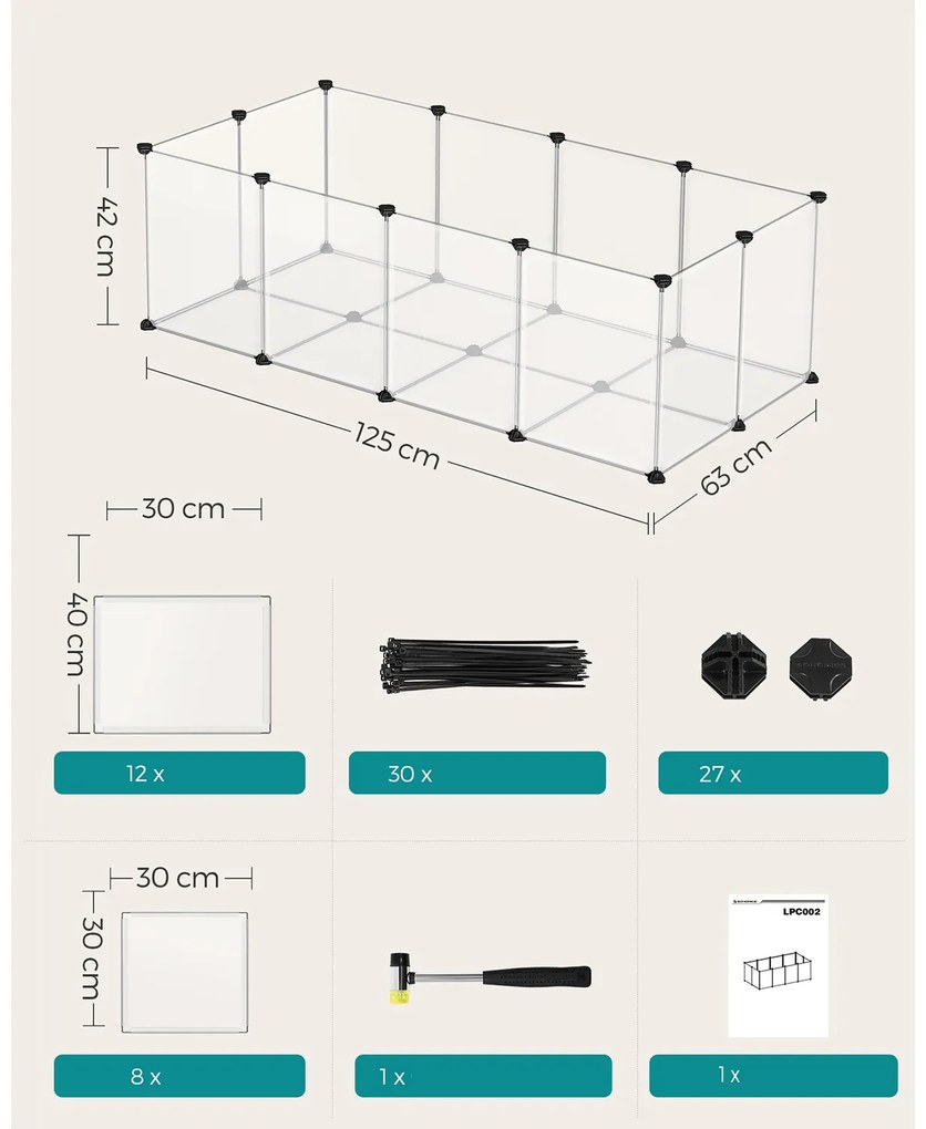 Ohrádka pro malá zvířata z průhledného plastu BEN, 125x63x42cm, transparentní SongmicsHome