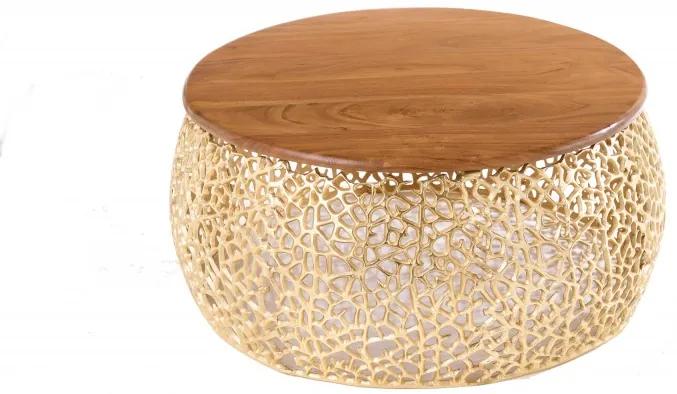Noble Home Zlatý dřevěný konferenční stolek Leaf 75 cm