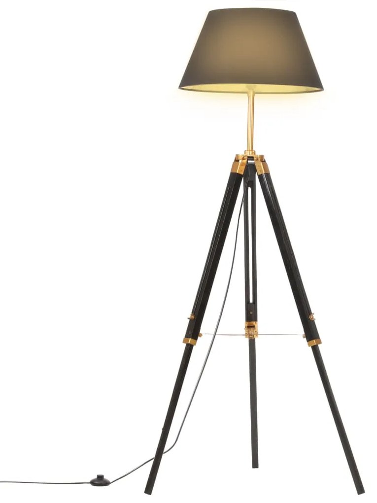 Stojací lampa stativ černá a zlatá masivní teak 141 cm - Default Title