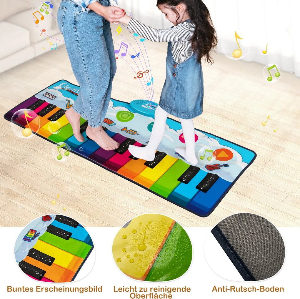 Costway Hudební podložka dětská podložka na klavír s 8 hudebními – 120 × 47 cm
