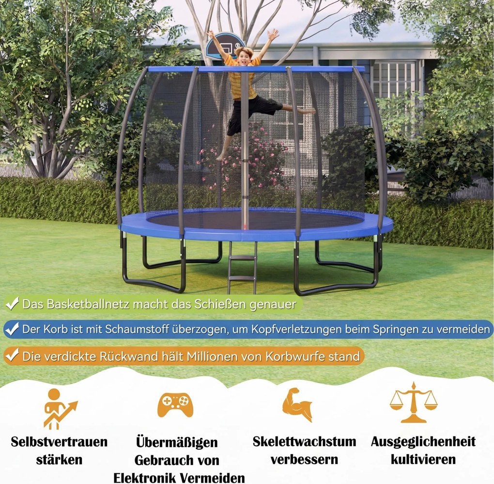 Costway Φ366 cm trampolína se žebříkem a basketbalovou a skákací podložkou