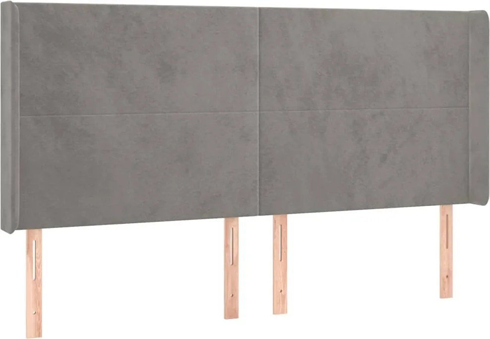 Čelo postele typu ušák světle šedé 203x16x118/128 cm samet 3119366
