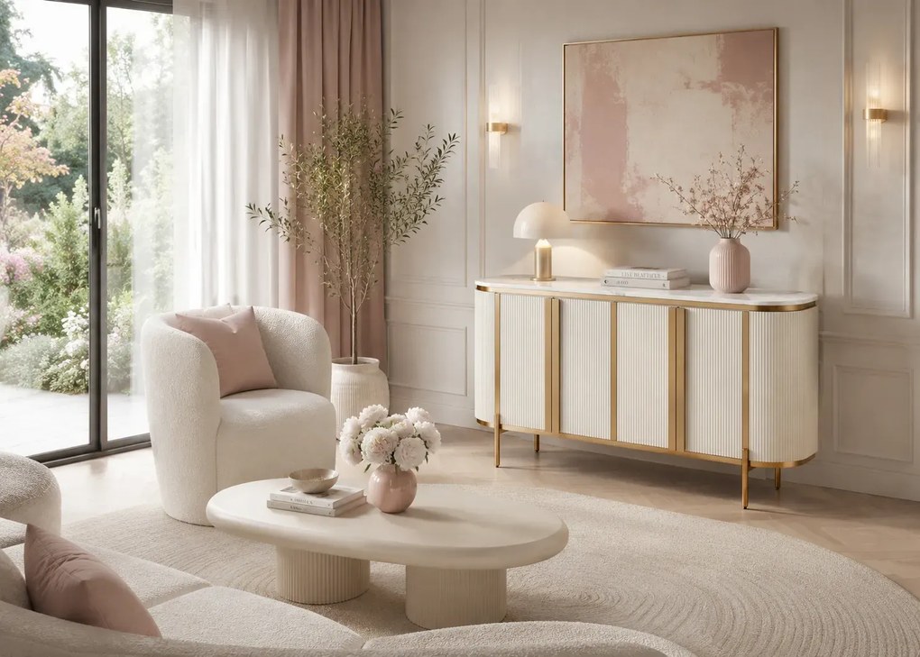 Komoda Stilig ST384 160 cm mramor/ecru/zlatá