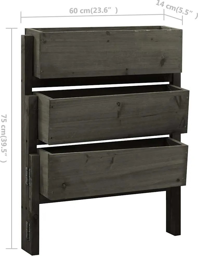 Zahradní truhlík skládací šedý 60 x 14 x 75 cm masivní jedle 314841