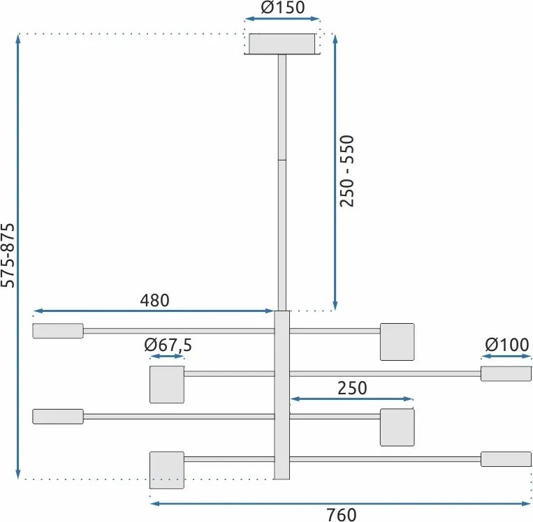 Toolight Toolight, LED stropní svítidlo s 8 rameny 75x124 cm APP598-8C, černá, OSW-08566