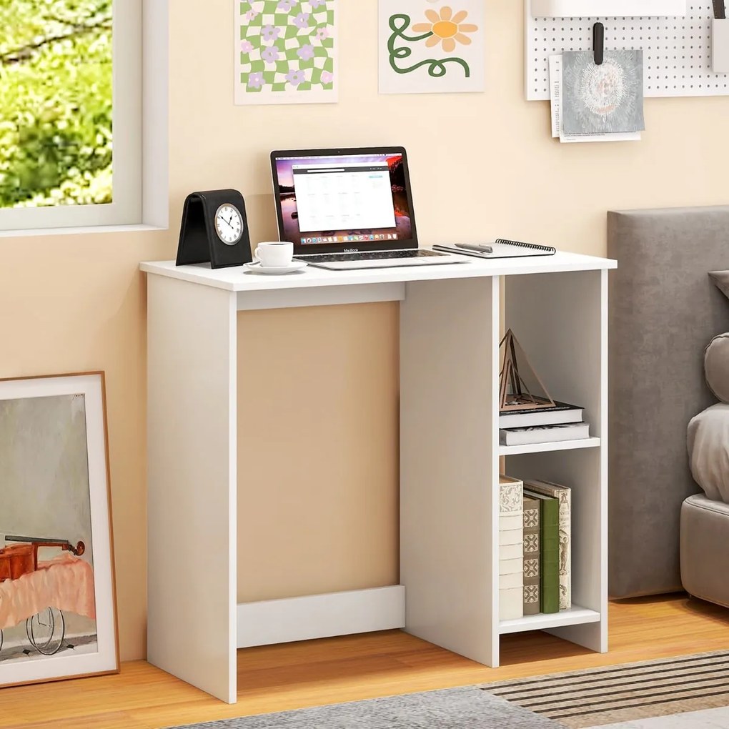 Costway Malý psací stůl s 2 přihrádkami – 80 × 40 × 74 cm, bílý