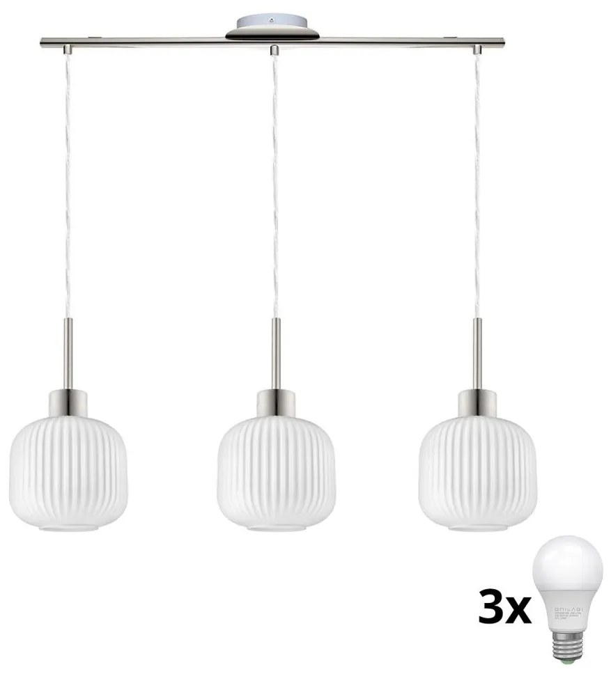 LED Lustr na lanku HARMA 3xE27/60W/230V matný chrom/bílá