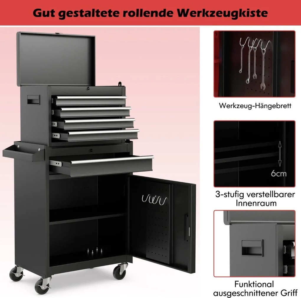 Costway Dílenský vozík 2 v 1 včetně kufru a 8 přihrádek a háčků