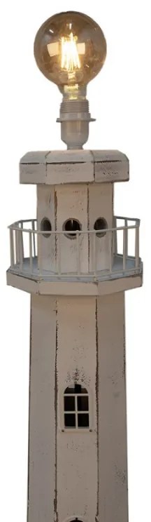Stojací lampa ve tvaru bílého dřevěného majáku – 23x23x140 cm