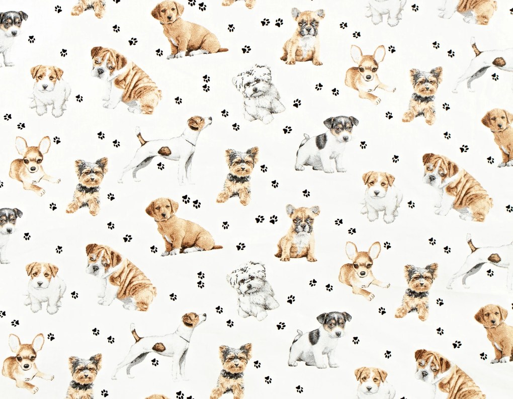 Bavlněné povlečení Roztomilí pejsci bílé Velikost: 140 x 200 + 70 x 90
