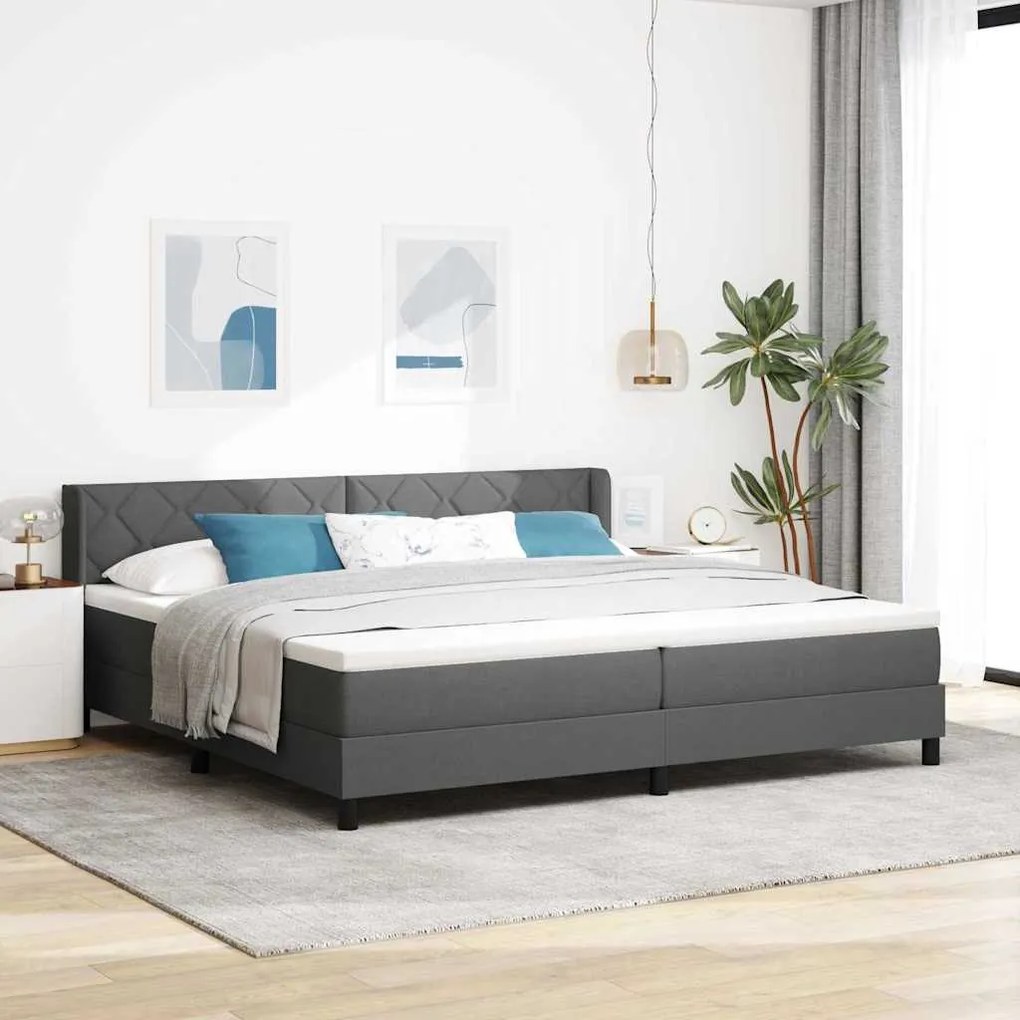 Postel s boxspringem s čelo Tmavě šedá 200 x 200 cm textil 3341189