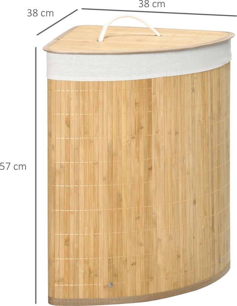 HOMCOM Bambusový koš na prádlo s víkem 55L, sběrač prádla s rukojeťmi, odnímatelný pytel na prádlo, rohový koš na prádlo pro prádelnu, koupelnu, ložn…