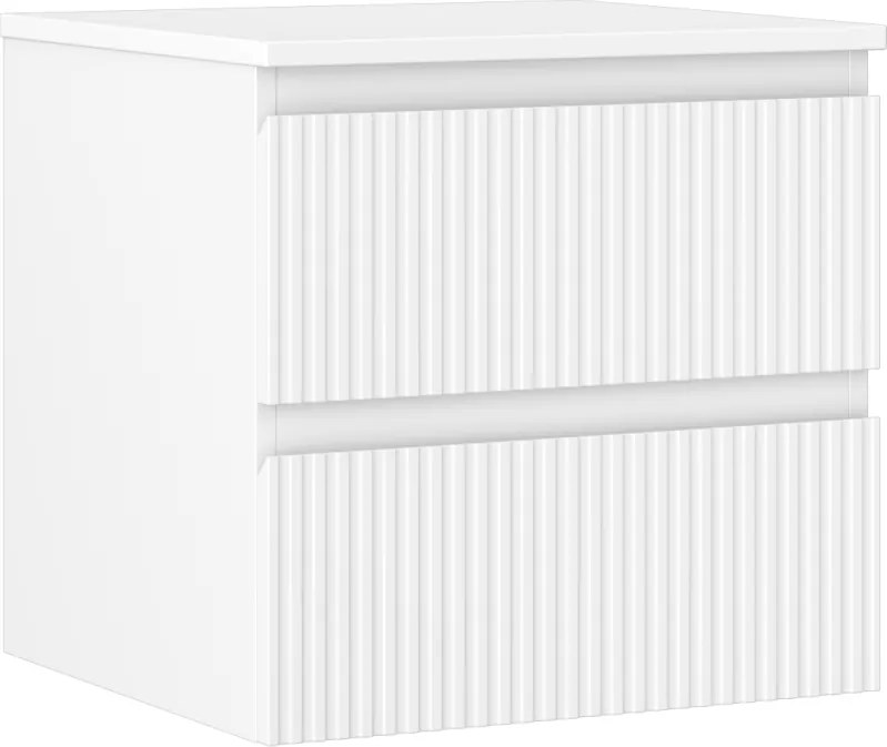 Mexen Rivel, koupelnová skříňka 50 cm s pracovní deskou, 2 zásuvky, drážkovaná, bílá matná, 91A20-05047-2-BFFC01