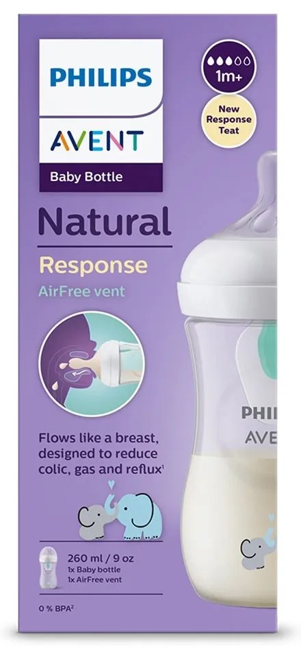 AVENT Láhev Avent Natural Response s ventilem Air Free 260 ml +1m slon