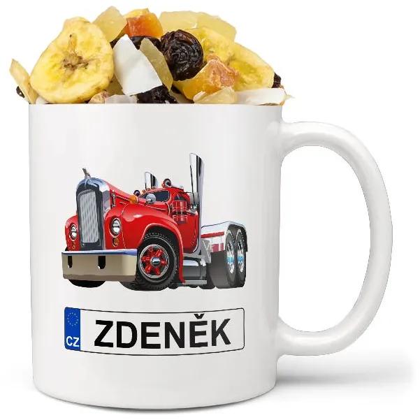 Hrnek SPZ se jménem – barevný kamion (Jméno: Zdeněk, Náplň hrníčku: Tropická směs)