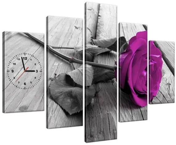 Obraz s hodinami Fialová růže na molu 150x105cm ZP1803A_5H