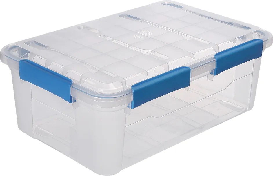 Box s víkem EZY vodotěsný, 57,8 × 38,2 × 21,7 cm, 32 l, transparentní