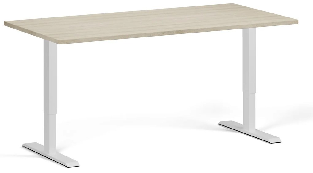 Výškově nastavitelný stůl, 160x80 cm, 1 motor, bílá podnož, dub přírodní