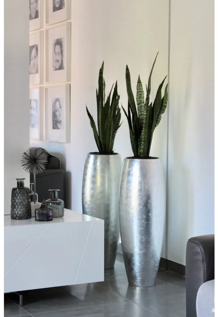 Květináč MAGNUM, sklolaminát, výška 80 cm, stříbrný lesk