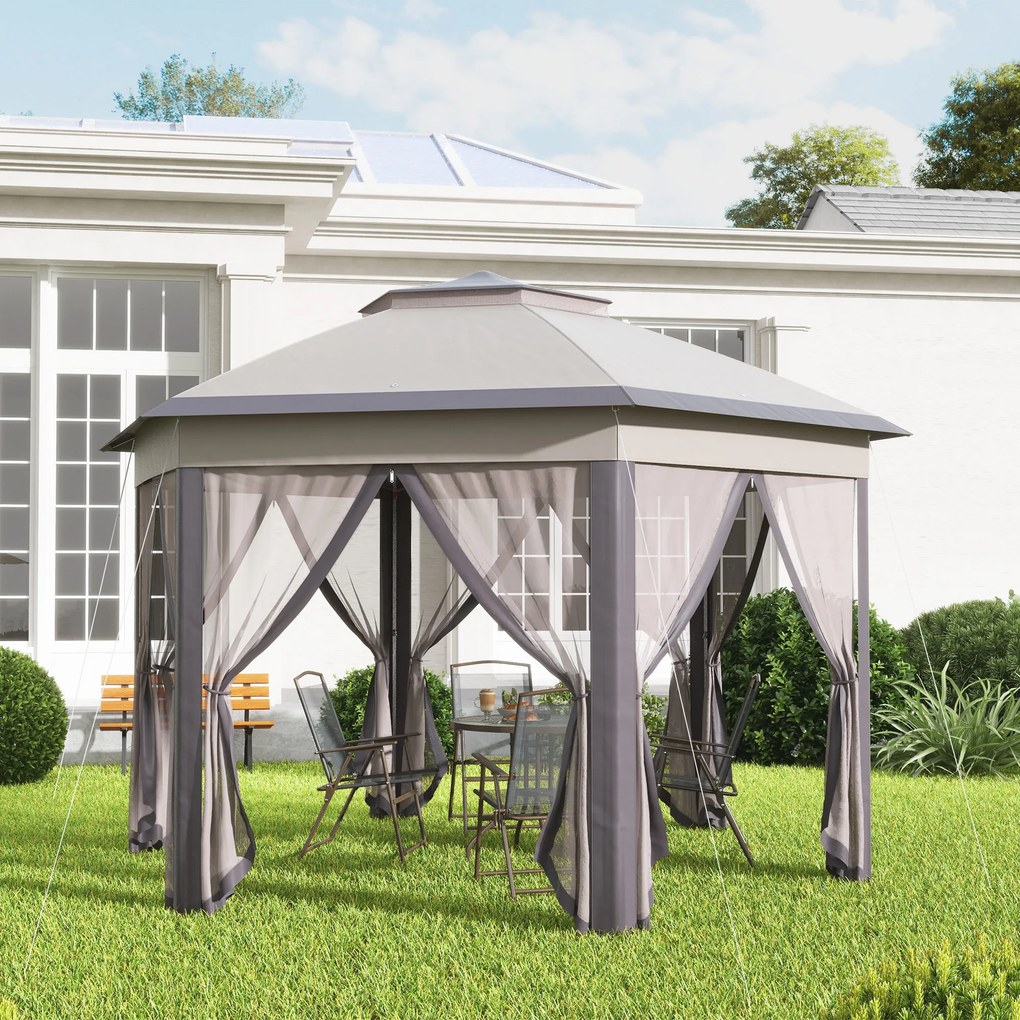 Outsunny zahradní altán skládací altán 4x4m pop-up stan party stan s taškou na přenášení a 6 bočními panely, dvojitá šestihranná střecha v kávové a b…