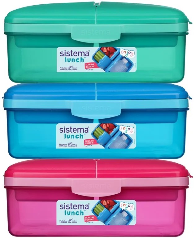 SISTEMA Krabička na svačinu/oběd s přihrádkami i lahvičkou, 1,5l - mix barev Barva krabiček SISTEMA: Zelená