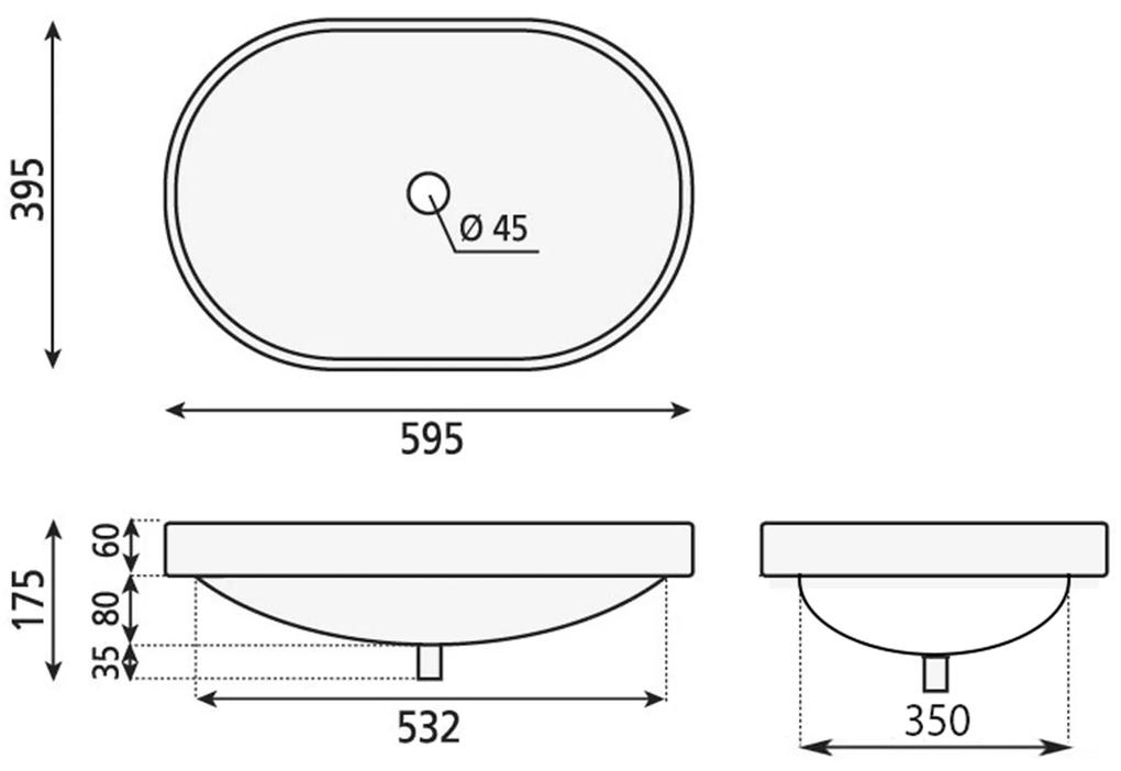 Sapho LIMA keramické umyvadlo, zápustné 59,5x39,5 cm, bílá - BH7022