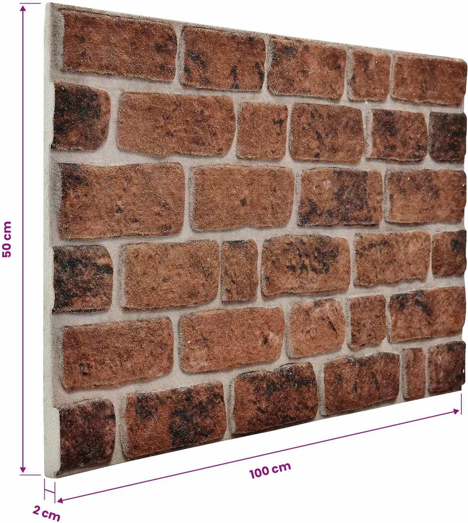 Nástěnné panely 10 ks 100 x 50 cm Hnědá cihla EPS pěna 332923