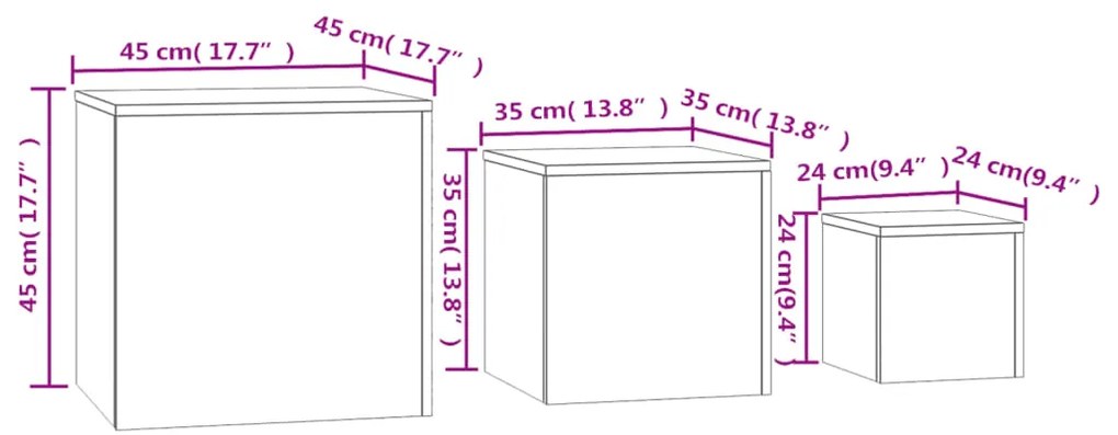 vidaXL Odkládací stolky 3 ks dub sonoma dřevotříska