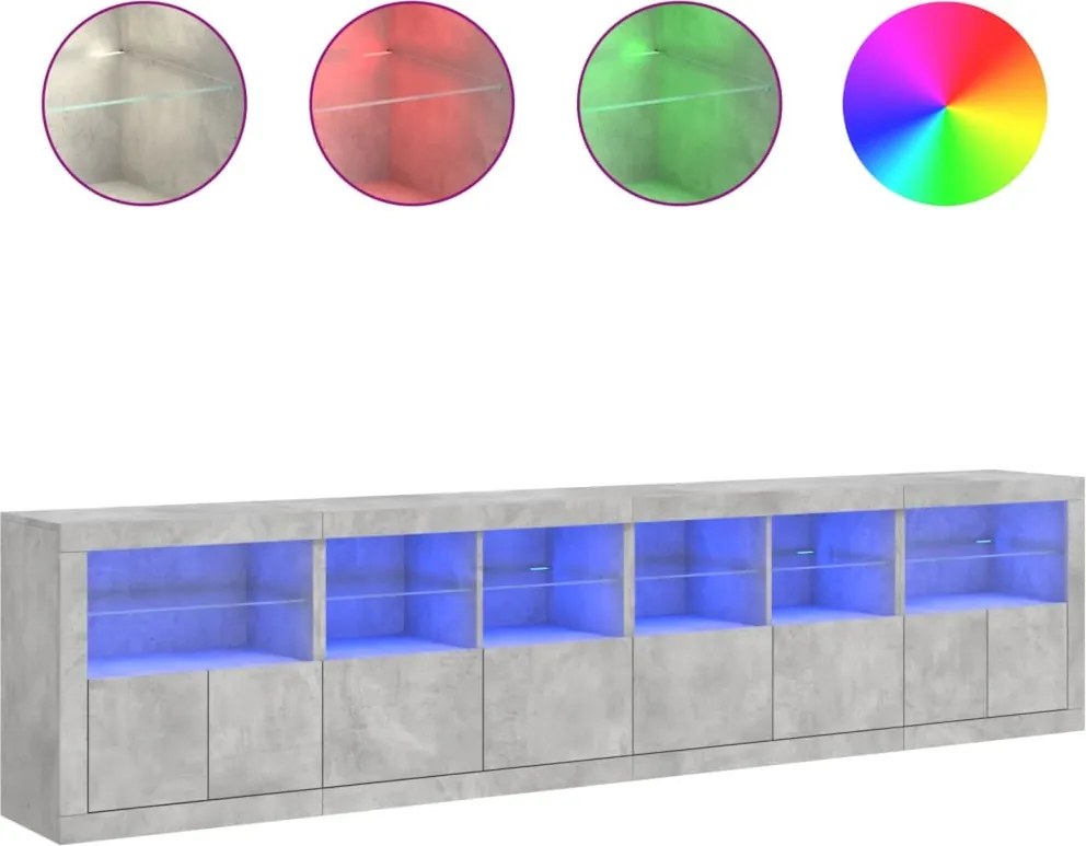 Příborník s LED osvětlením betonově šedý 283 x 37 x 67 cm 3209019
