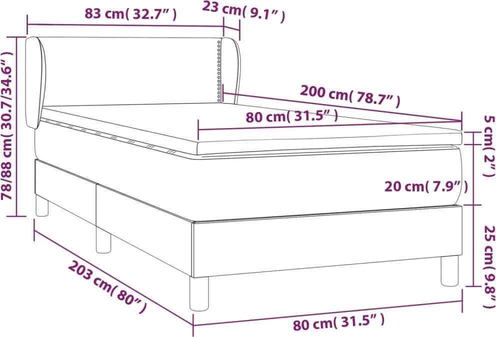 vidaXL Box spring postel s matrací 80 x 200 cm samet [3127397] Barva: Černá