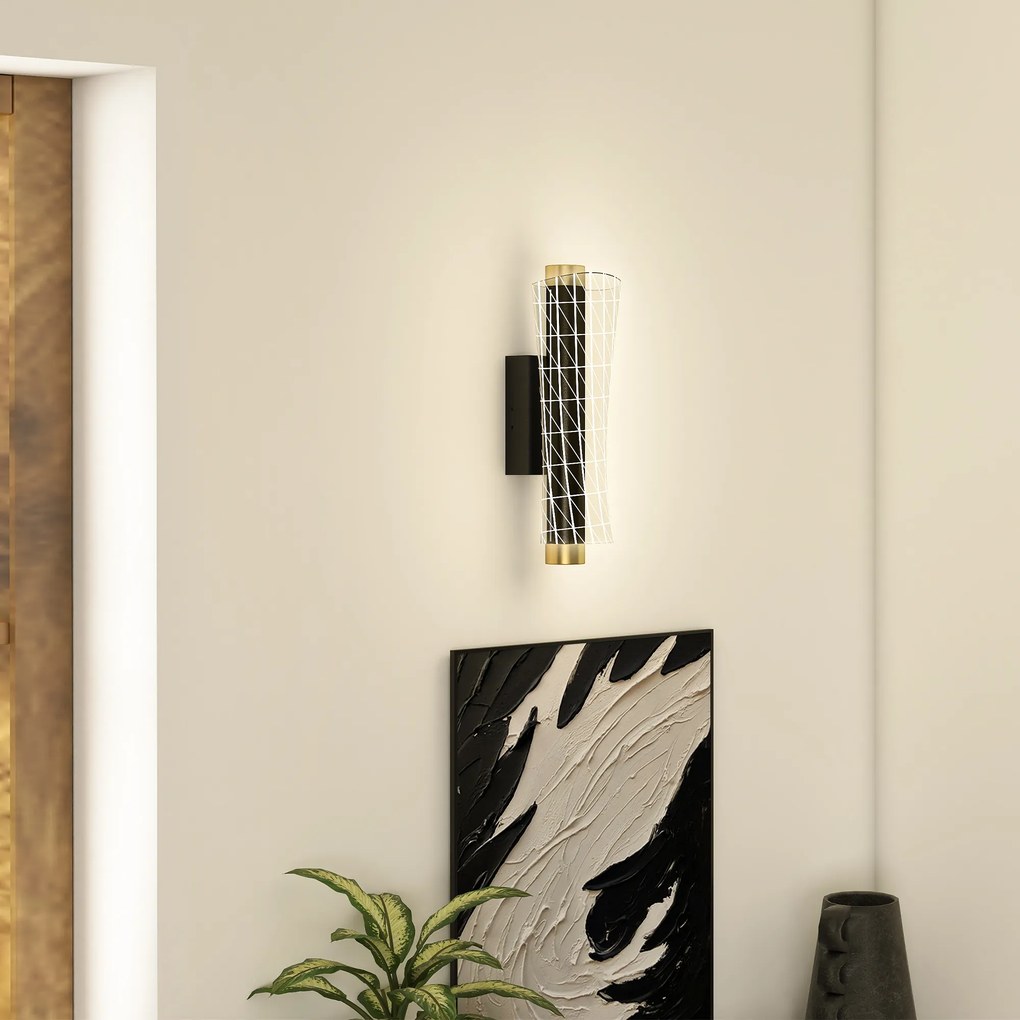 HOMCOM Nástěnné svítidlo vnitřní nástěnné svítidlo s LED světlem, design mřížky, stmívatelné noční svítidlo kovové, černé
