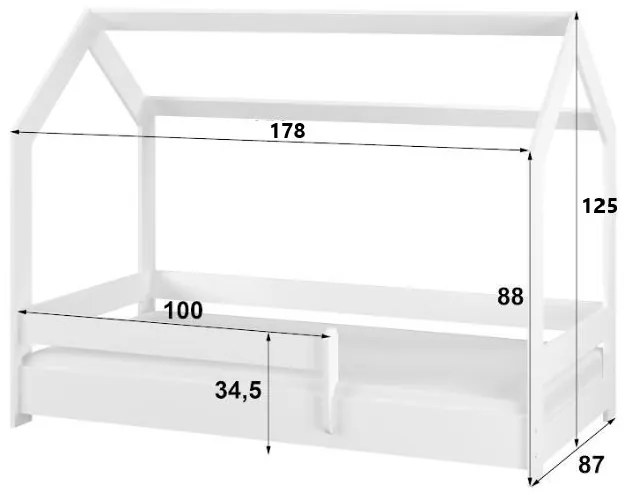 Dětská domečková postel LITTLE HOUSE - bílá - 180x80 cm