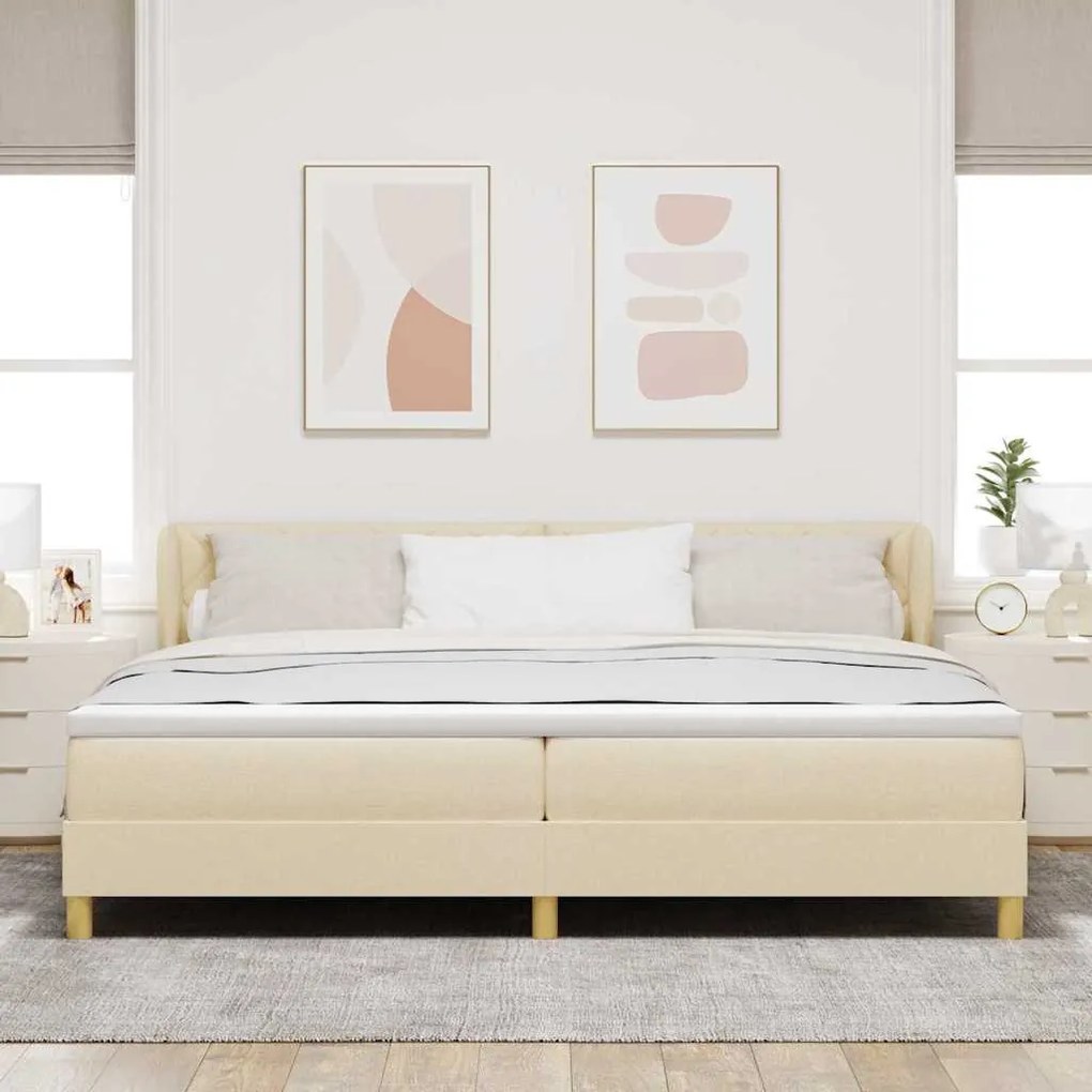 Postel s boxspringem s čelo Krémová 200 x 200 cm textil 3340302