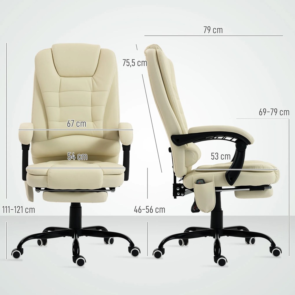 VINSETTO masážní kancelářské křeslo — ergonomické, výškově nastavitelné, polohovatelné opěradlo s kabelovým ovladačem, vysouvatelná opěrka nohou, 360…