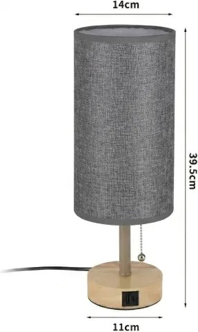 Brilagi - Stolní lampa s USB portem TABLON 1xE27/25W/230V dub/béžová/šedá