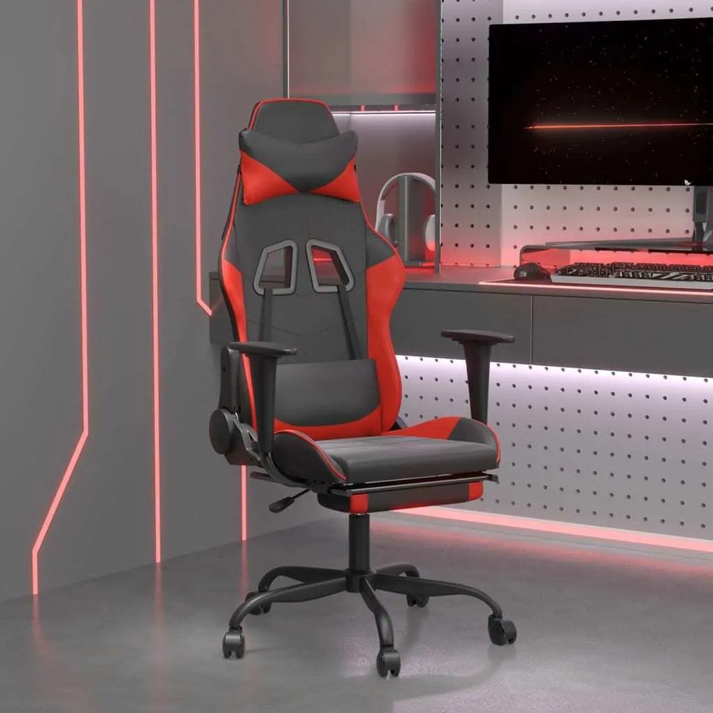 vidaXL Masážní herní židle s podnožkou umělá kůže [345412] Barva: Černá a šedá