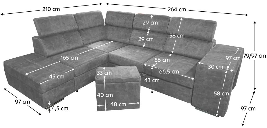 Kondela Sedací souprava, šedá, levá, MALAGA