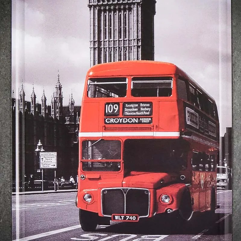 Kovová cedule BIG BEN A ČERVENÝ AUTOBUS