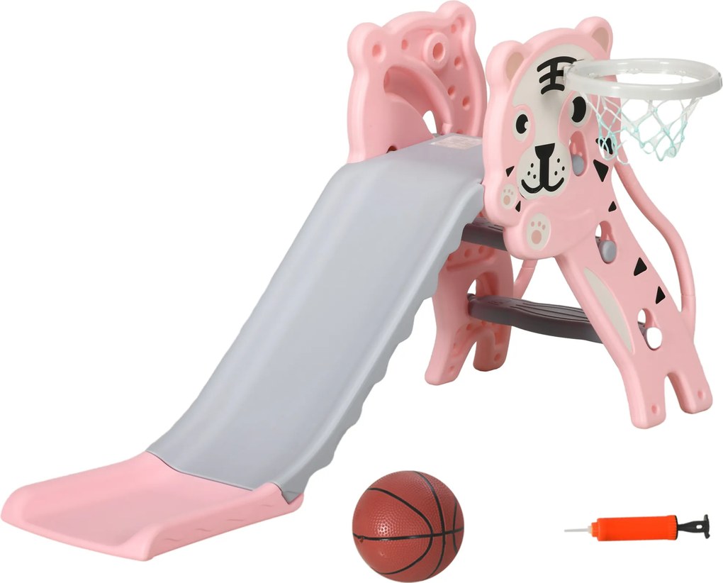 AIYAPLAY 3v1 Dětská skluzavka pro děti ve věku 18 až 36 měsíců se 2 schody, 1 basketballovým košem a zvířecím vzorem pro vnitřní použití 133x60x70 cm…